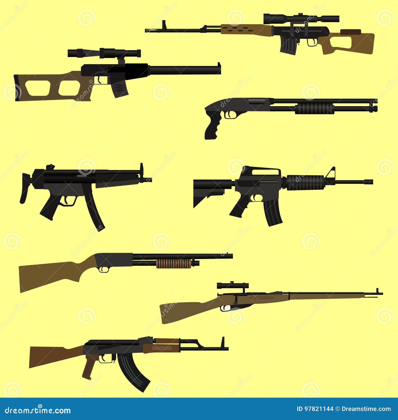 Firearm set. stock vector. Illustration of reticle, handgun - 97821144