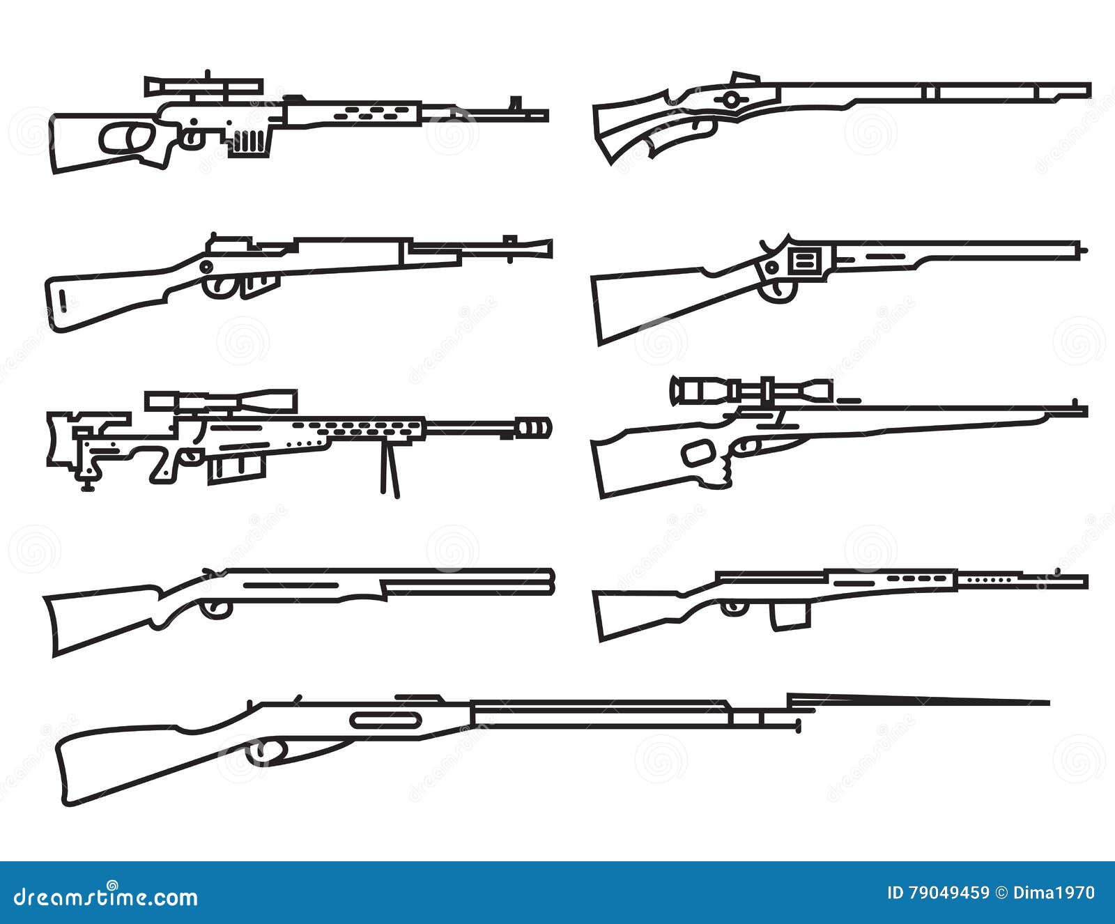 Firearm Set. Gun, Rifle, Carbine. Flat Design Stock Vector ...