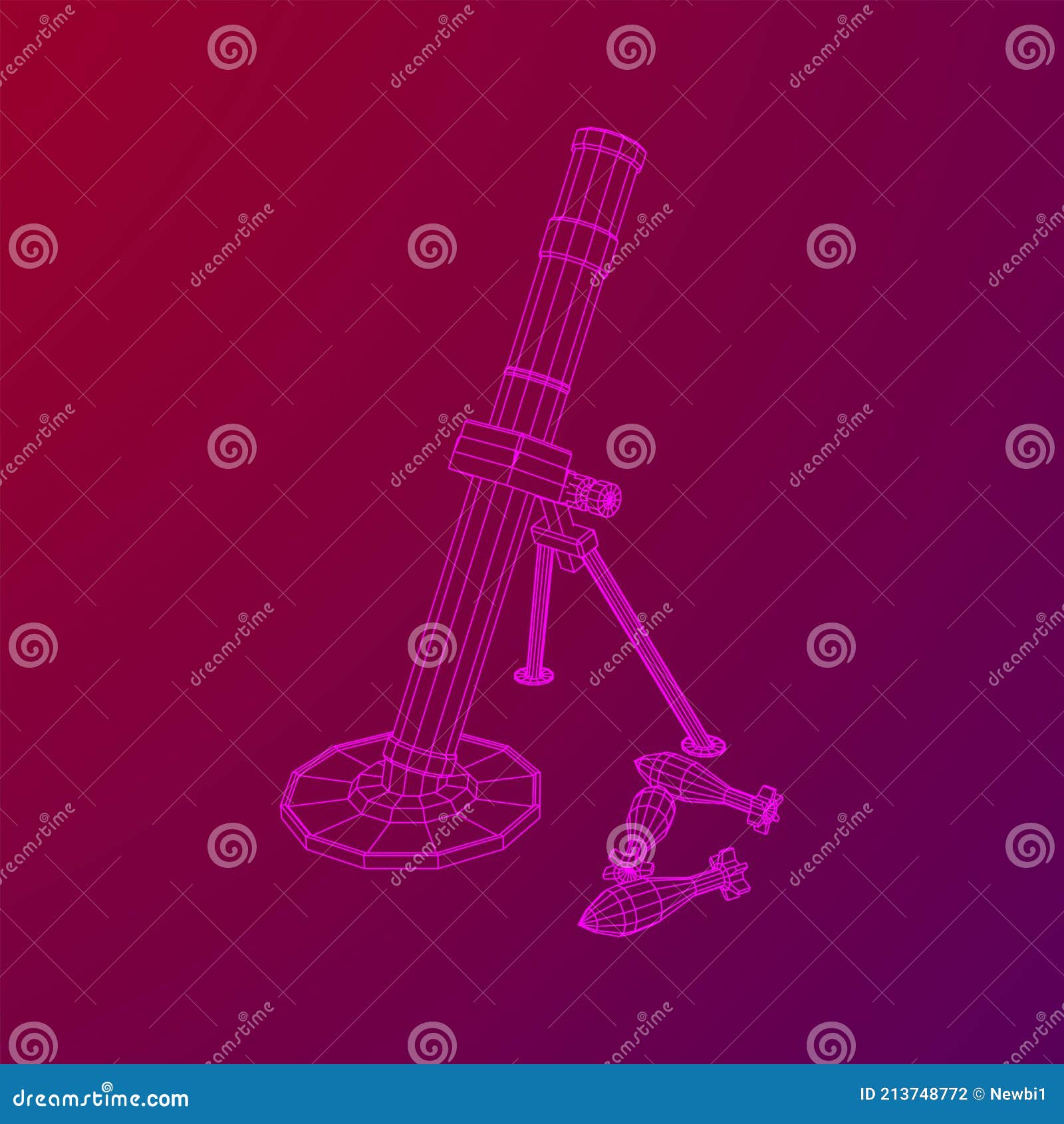 Firearm Weapon Army Mortar and Mine. Wireframe Low Poly Stock Vector ...