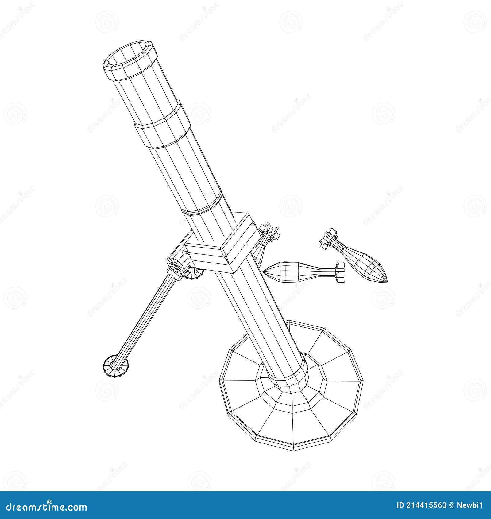 Firearm Weapon Army Mortar and Mine. Wireframe Low Poly Stock Vector ...