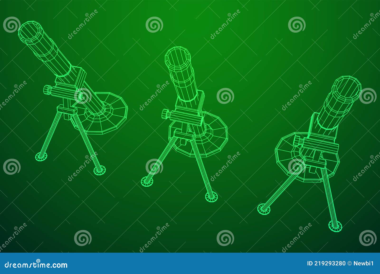 Firearm Weapon Army Mortar and Mine. Wireframe Low Poly Stock Vector ...