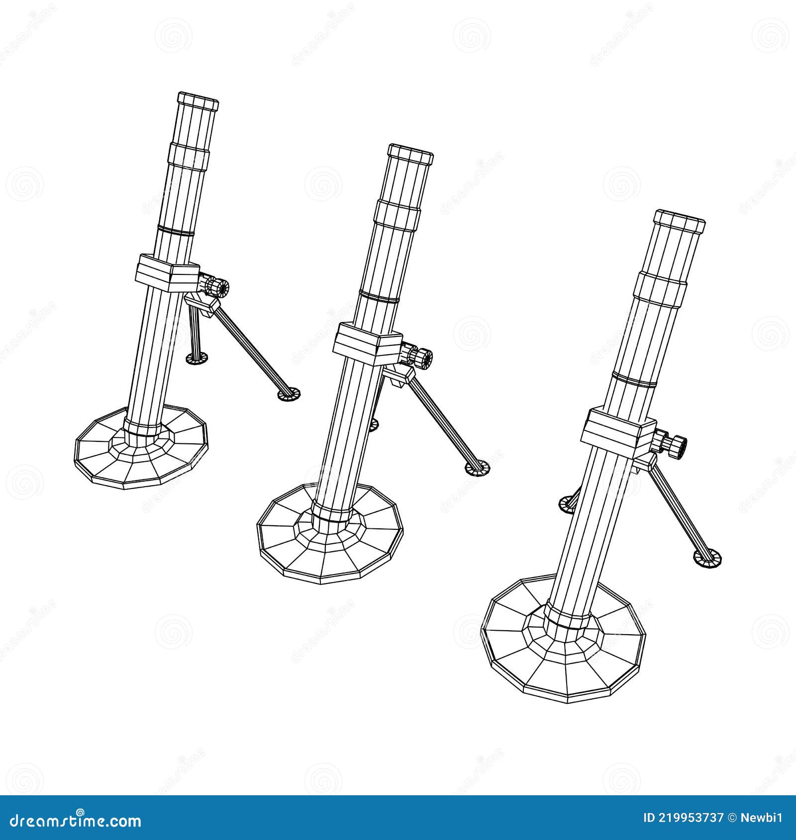 Firearm Weapon Army Mortar and Mine. Wireframe Low Poly Stock Vector ...