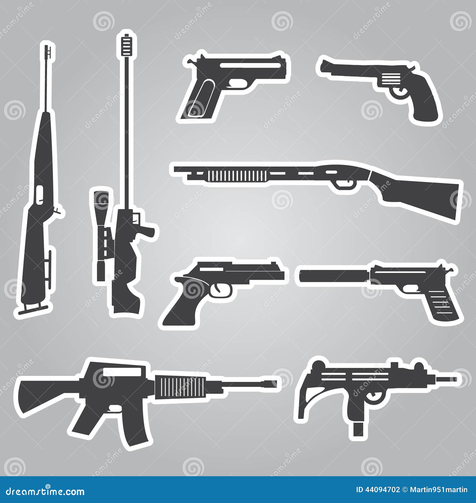 Firearms Weapons and Guns Black Stickers Stock Vector - Illustration of ...