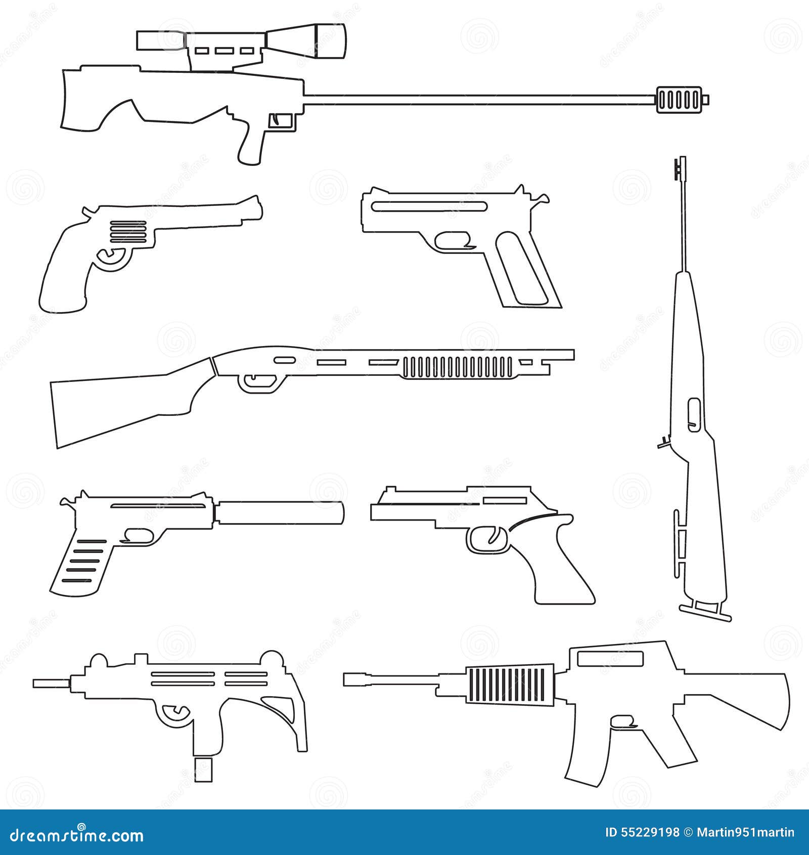 Firearms Weapons and Guns Outline Icons Eps10 Stock Vector ...