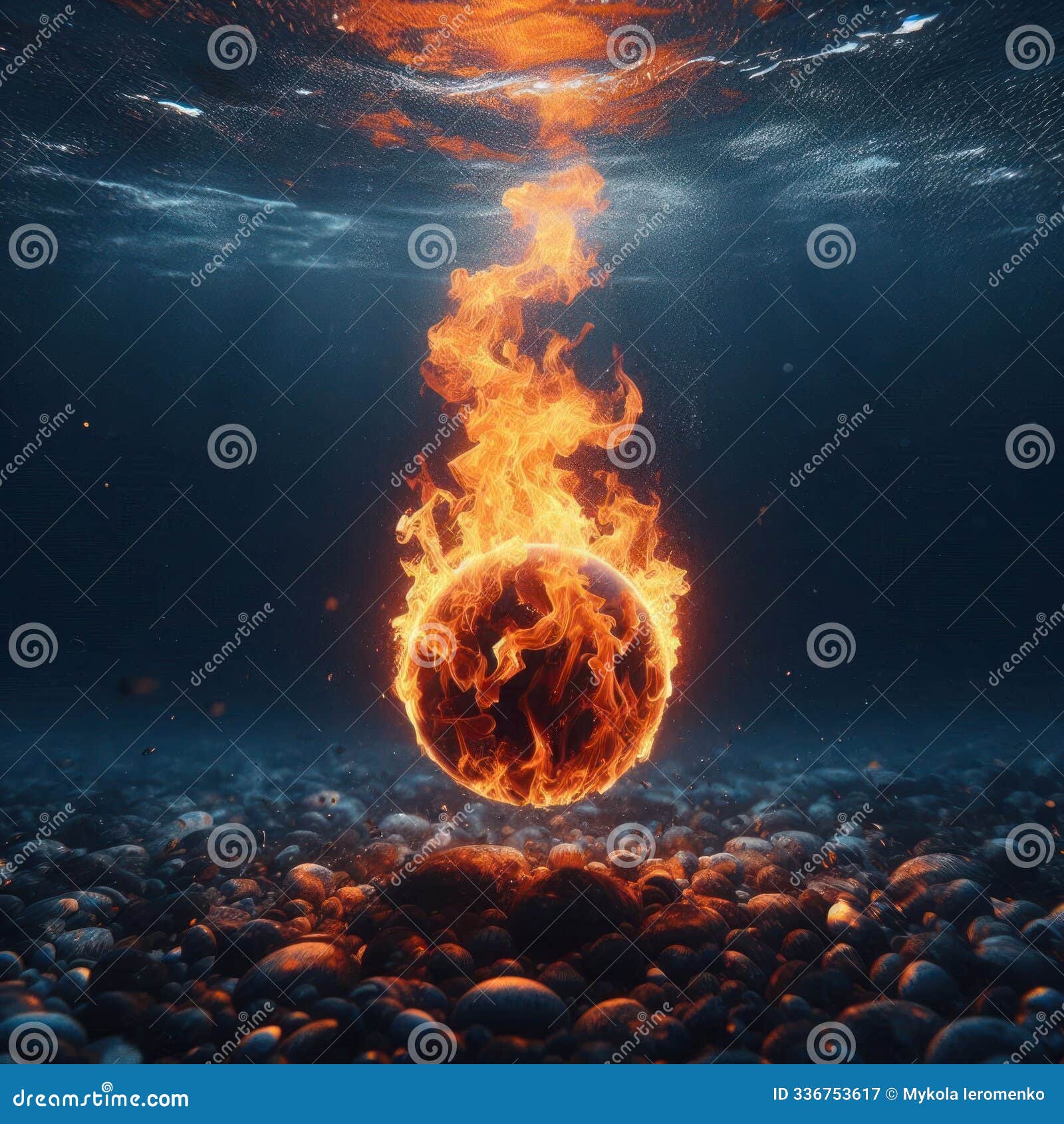 A Fireball Blazing with Fire Underwater. Stock Image - Image of ball ...
