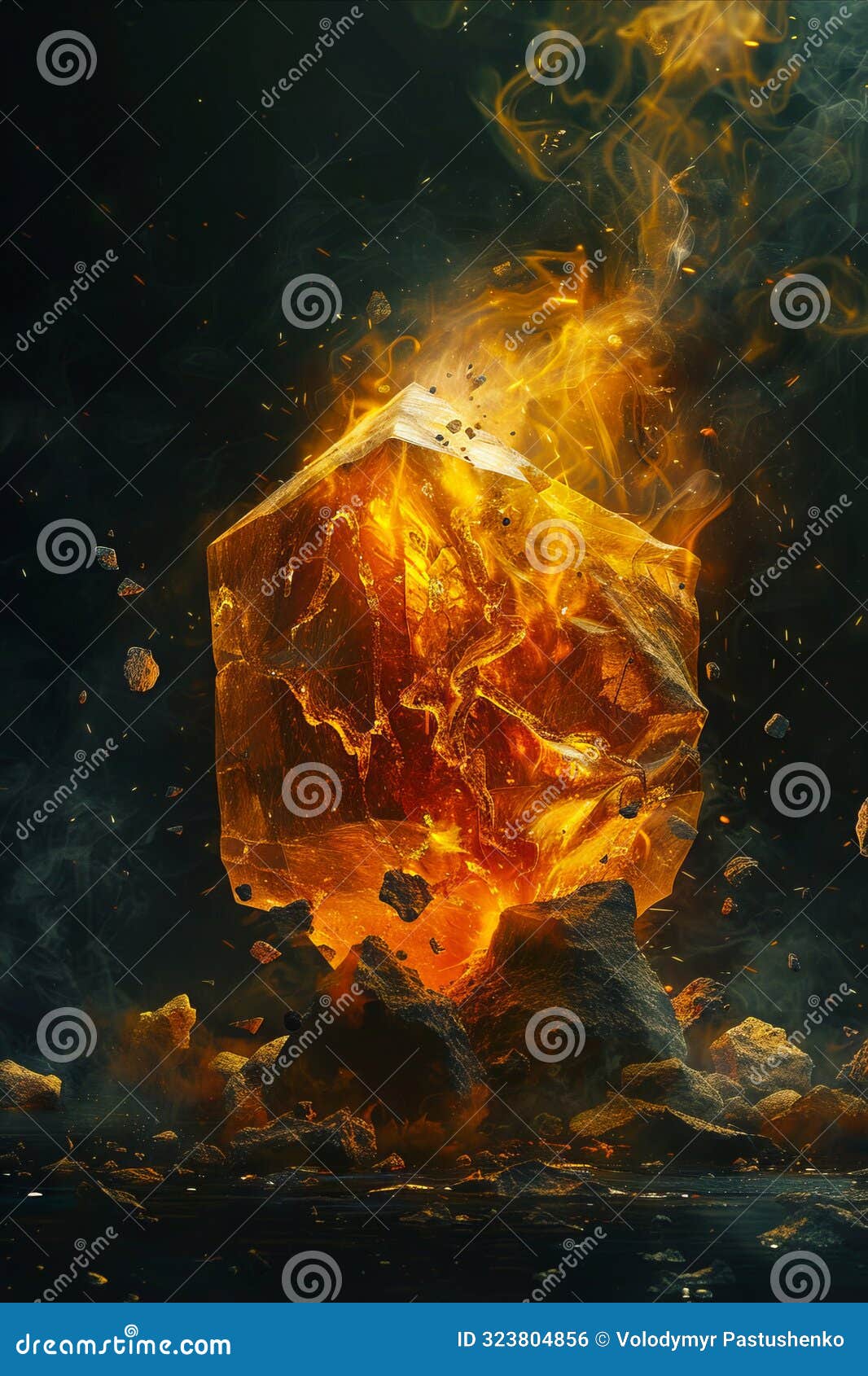 A Fireball is Exploding Out of a Rock Stock Photo - Image of crystal ...