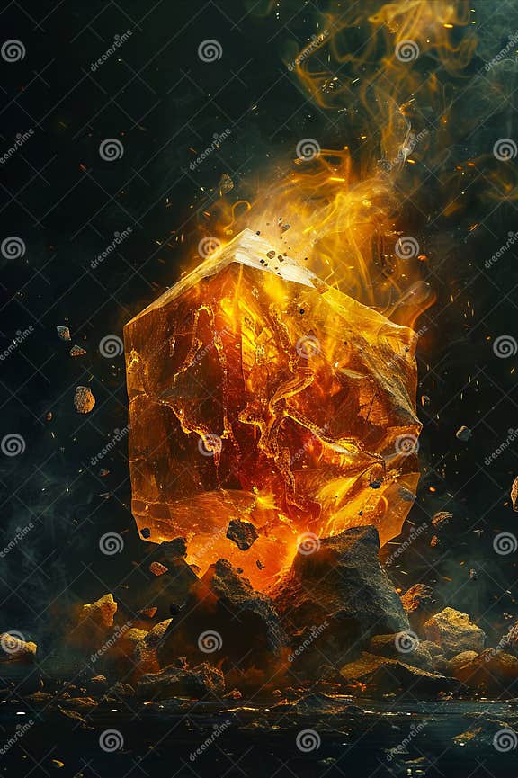 A Fireball is Exploding Out of a Rock Stock Photo - Image of crystal ...