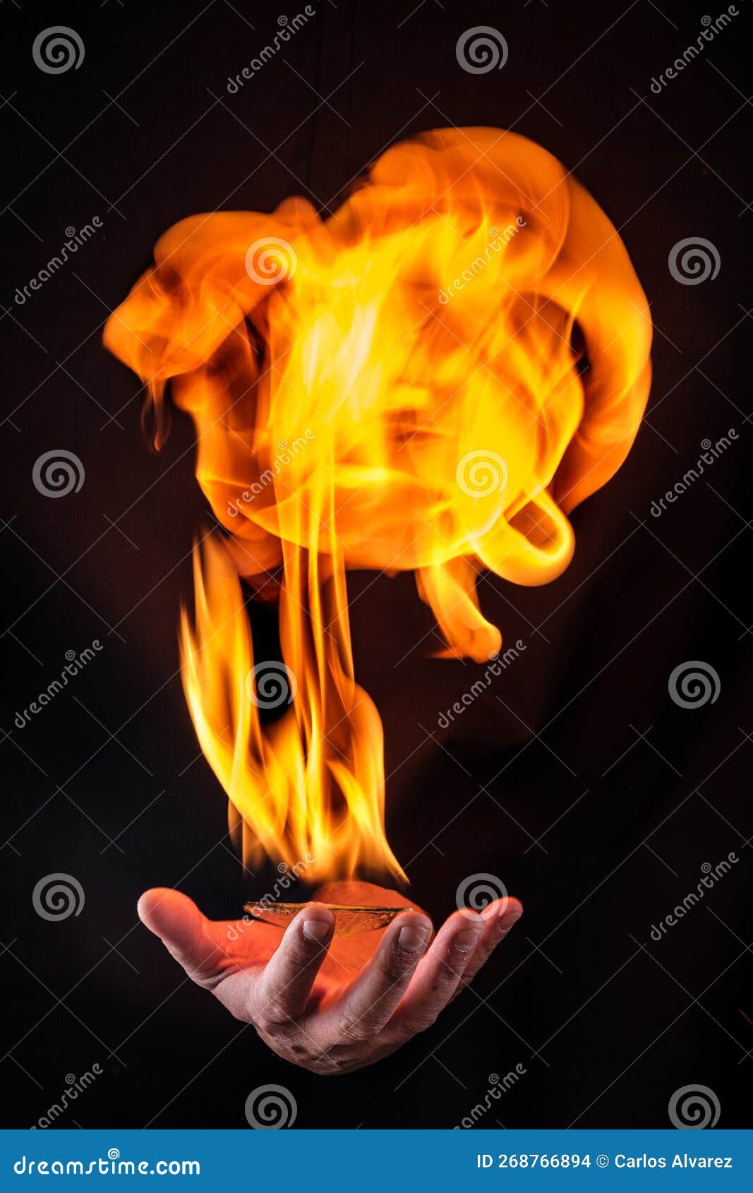 Fireball on a male hand stock photo. Image of heat, power - 268766894