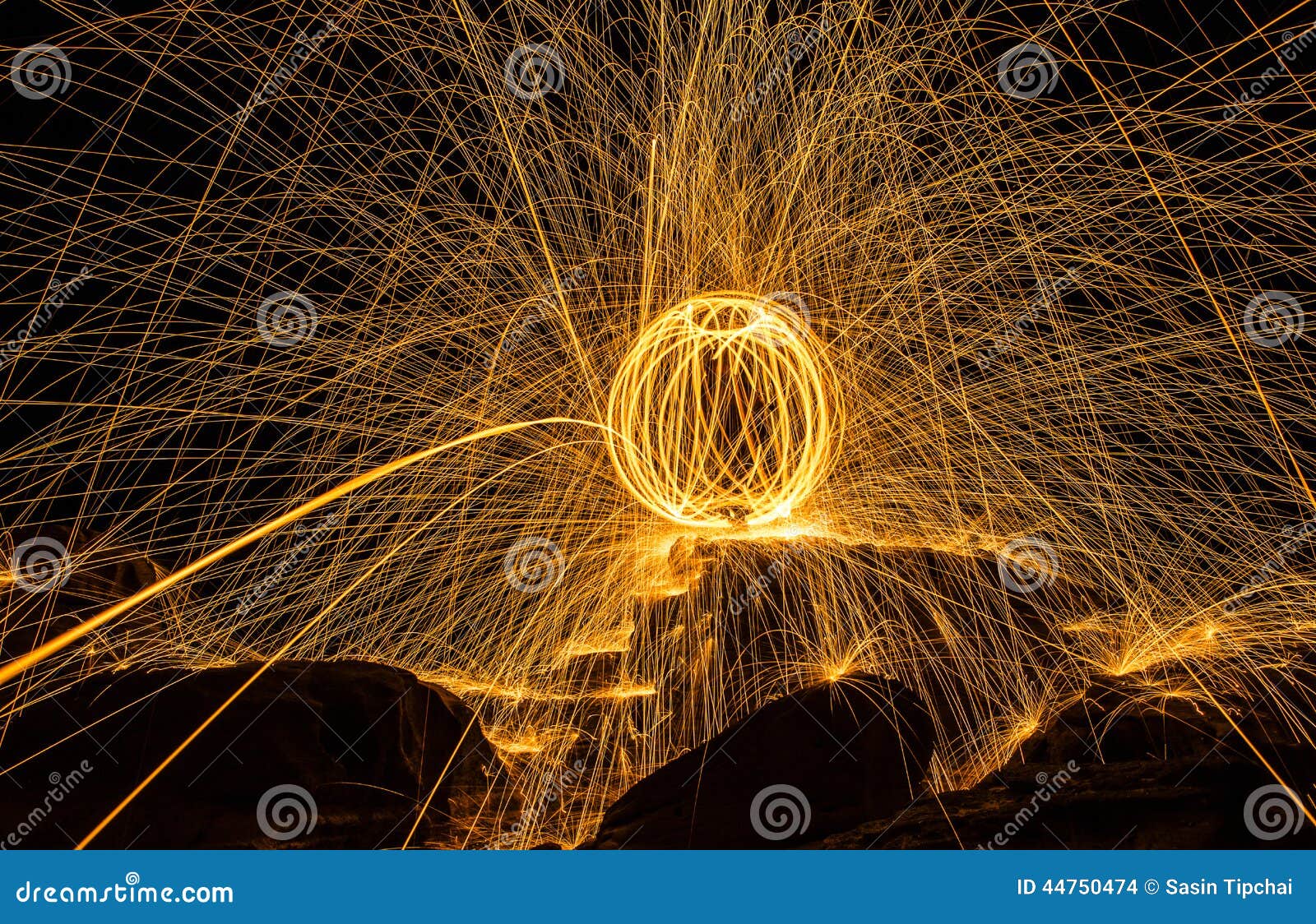 Fireball Show Amazing at Night Stock Photo - Image of amazing, light ...