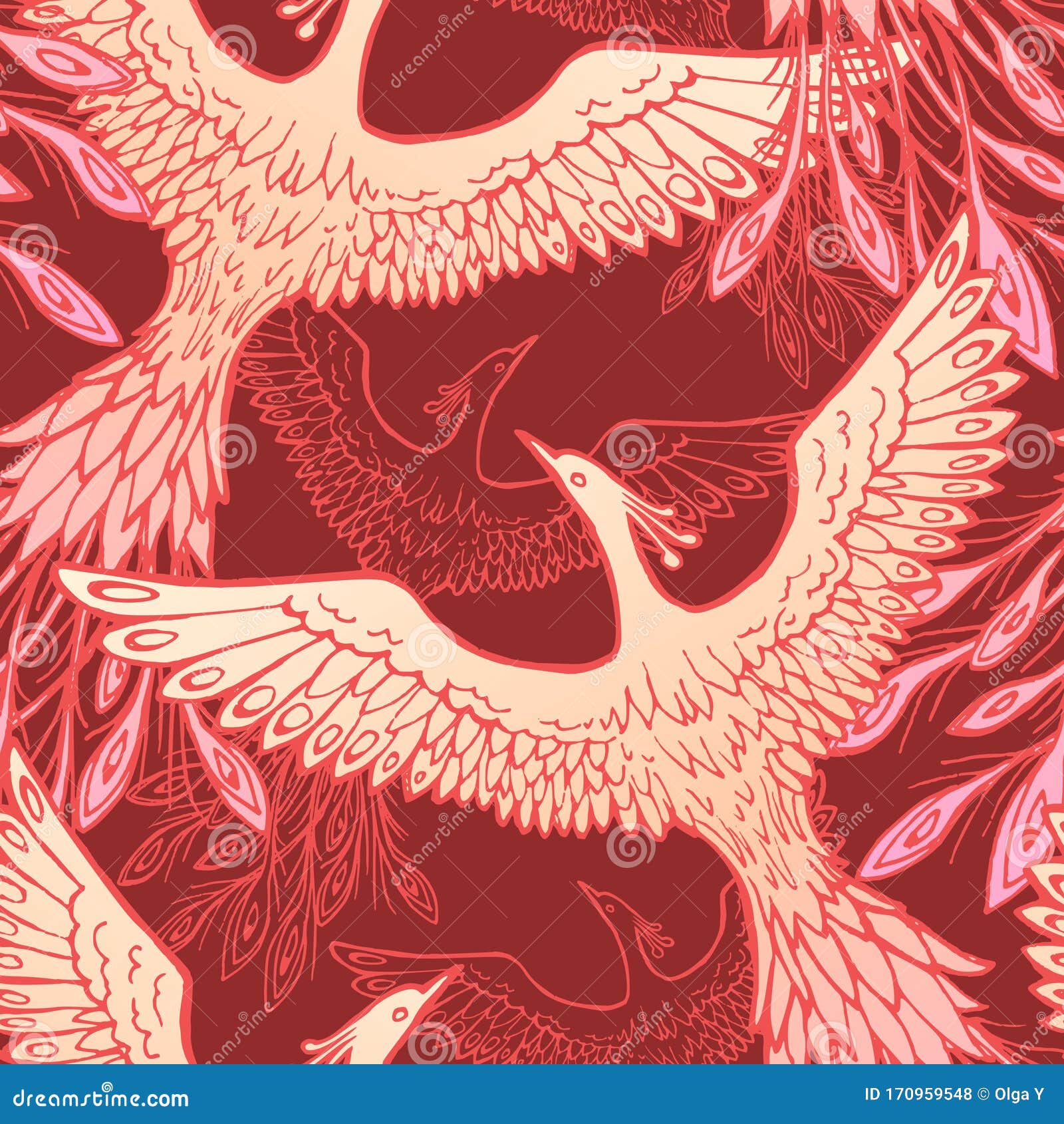 Firebird Vector Seamless Pattern. Stylized Bird Seamless Texture ...