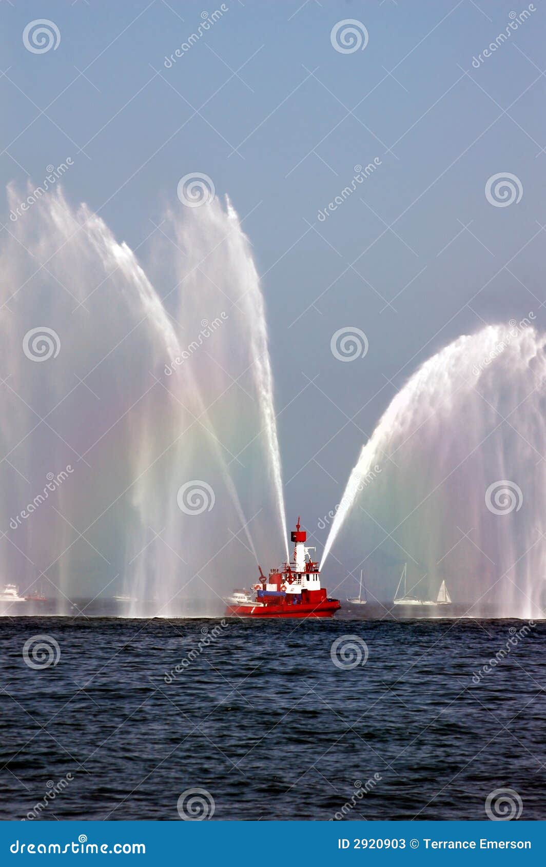 Fireboat in Action stock image. Image of gulls, pumping - 2920903