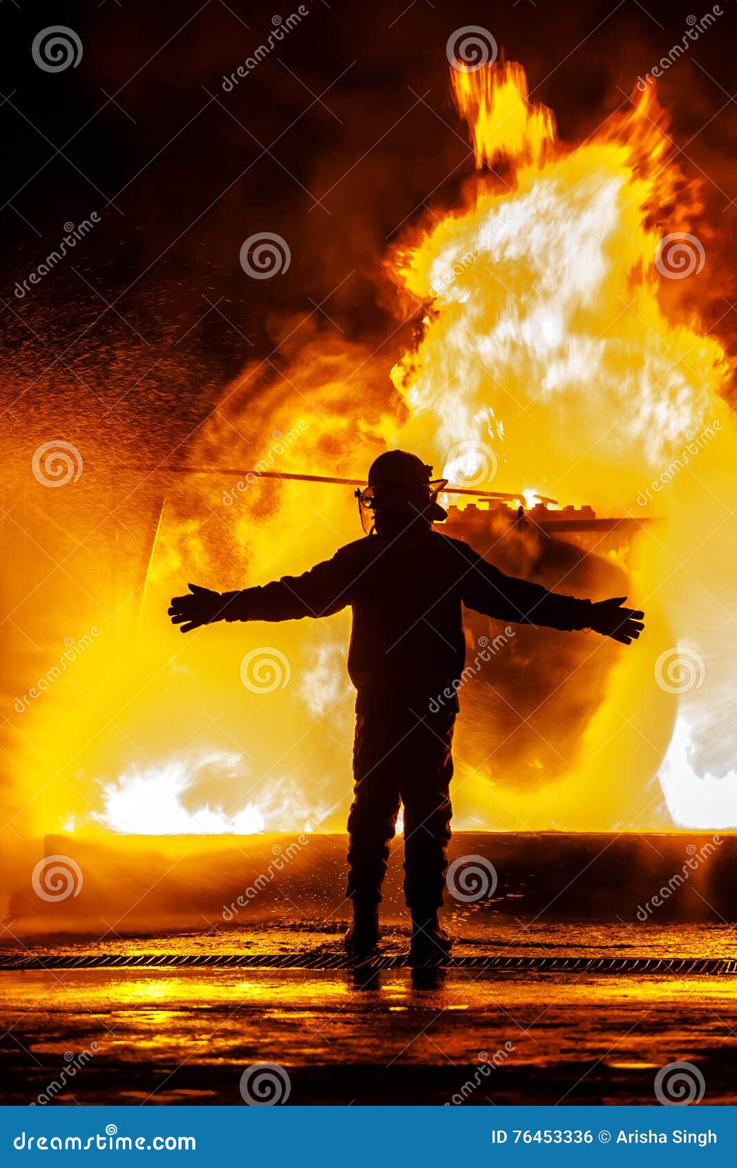 A Firechief with Arms Open in Front of Fire Editorial Photo - Image of ...