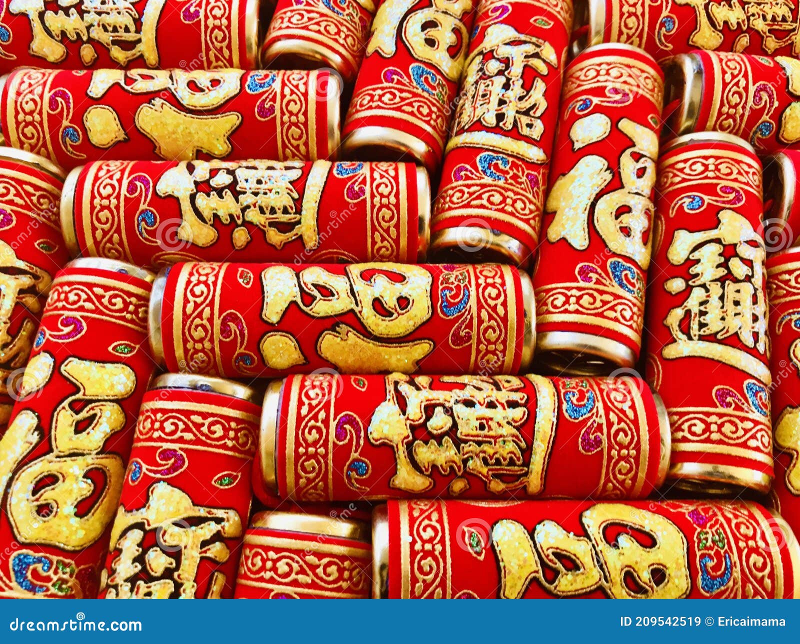 The Firecracker Decorations are Arranged in a Wave Pattern. Close Up ...