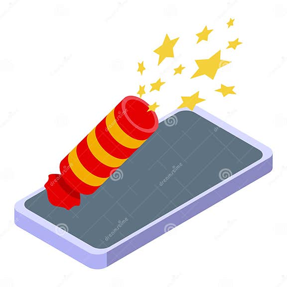 Firecracker is Exploding from a Smartphone Screen Stock Illustration ...