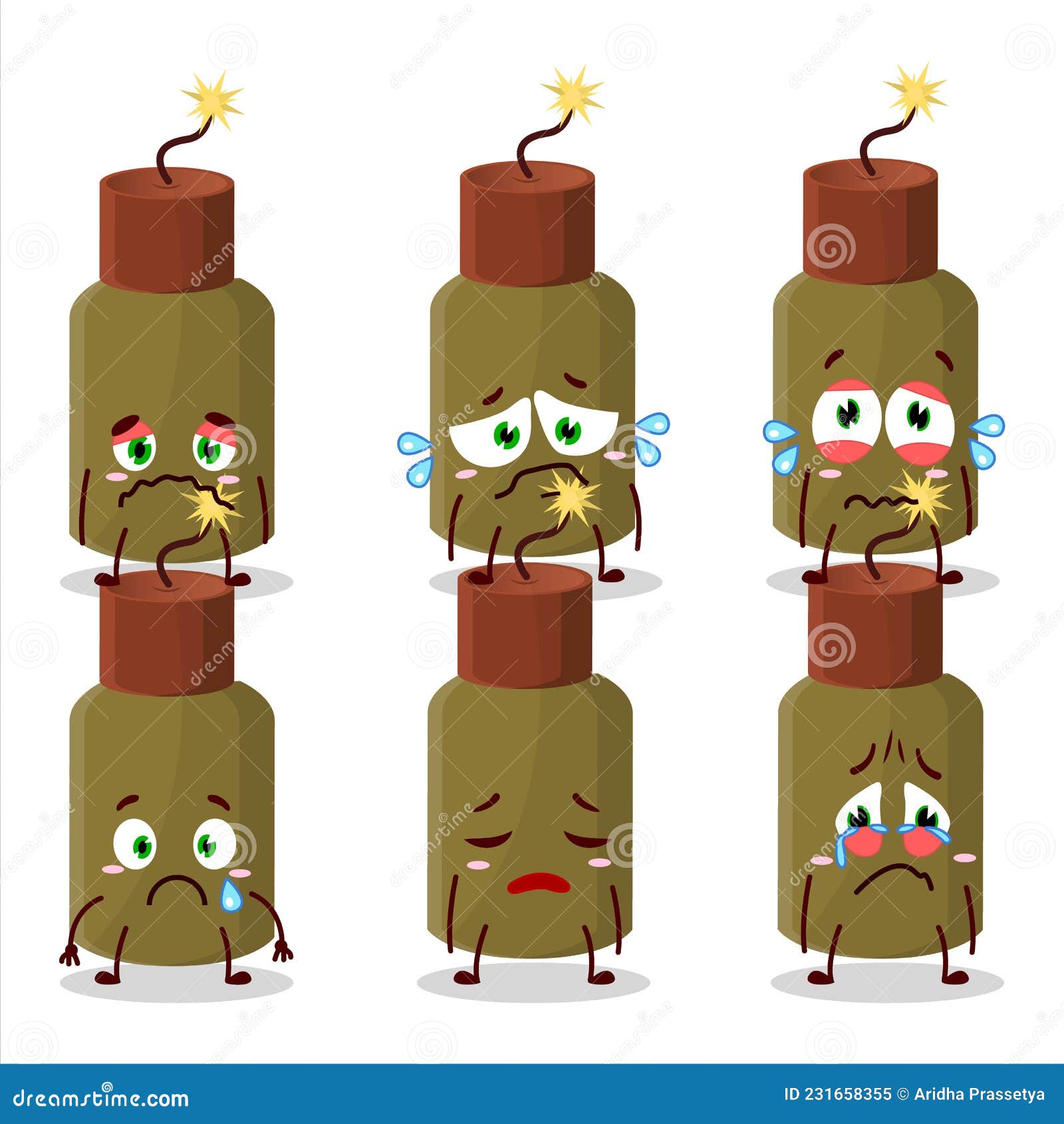 Firecracker Explosive Cartoon Character with Sad Expression Stock ...