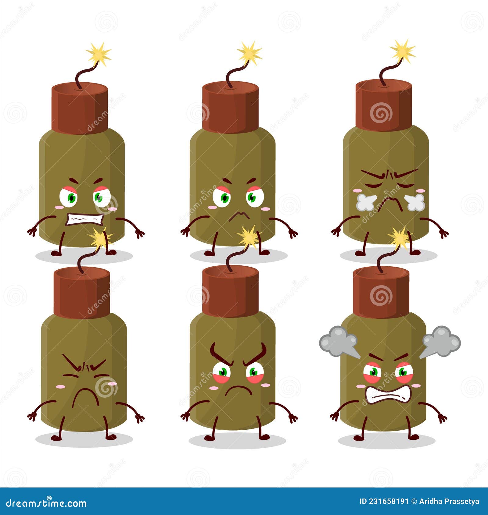 Firecracker Explosive Cartoon Character with Various Angry Expressions ...