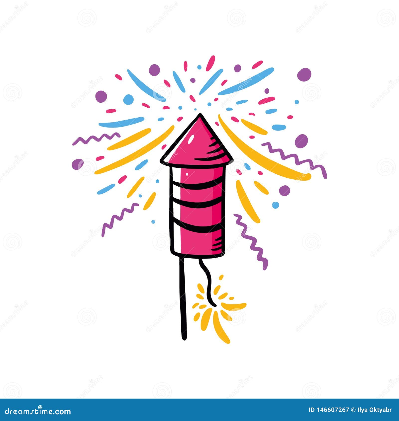 Firecracker Hand Drawn Vector Illustration. Cartoon Style Stock ...
