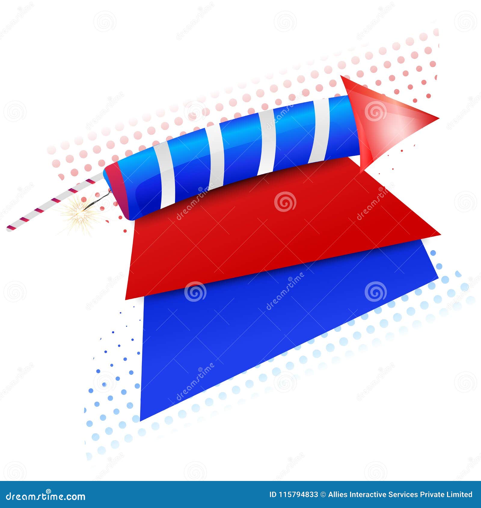 Firecracker on Red and Blue Halftones Background. Stock Illustration ...