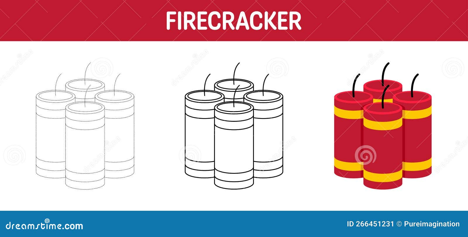 Firecracker Tracing and Coloring Worksheet for Kids Stock Vector ...