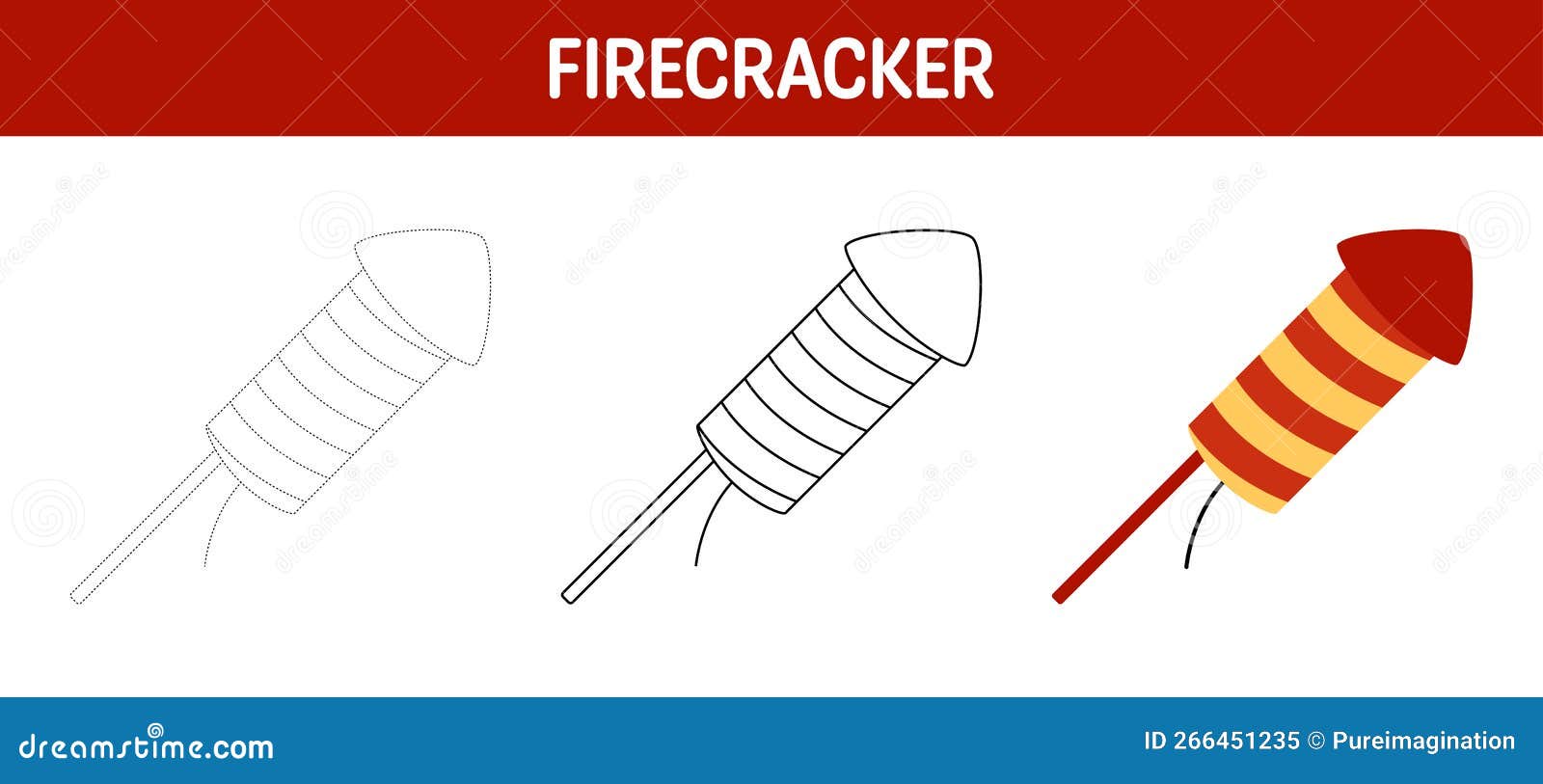 Firecracker Tracing and Coloring Worksheet for Kids Stock Vector ...