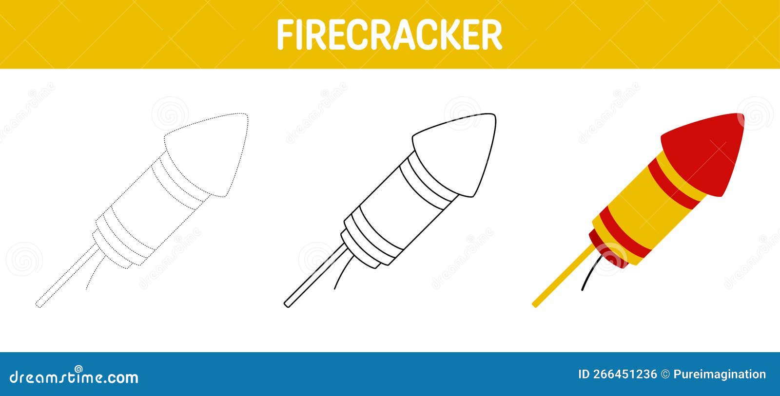 Firecracker Tracing and Coloring Worksheet for Kids Stock Vector ...