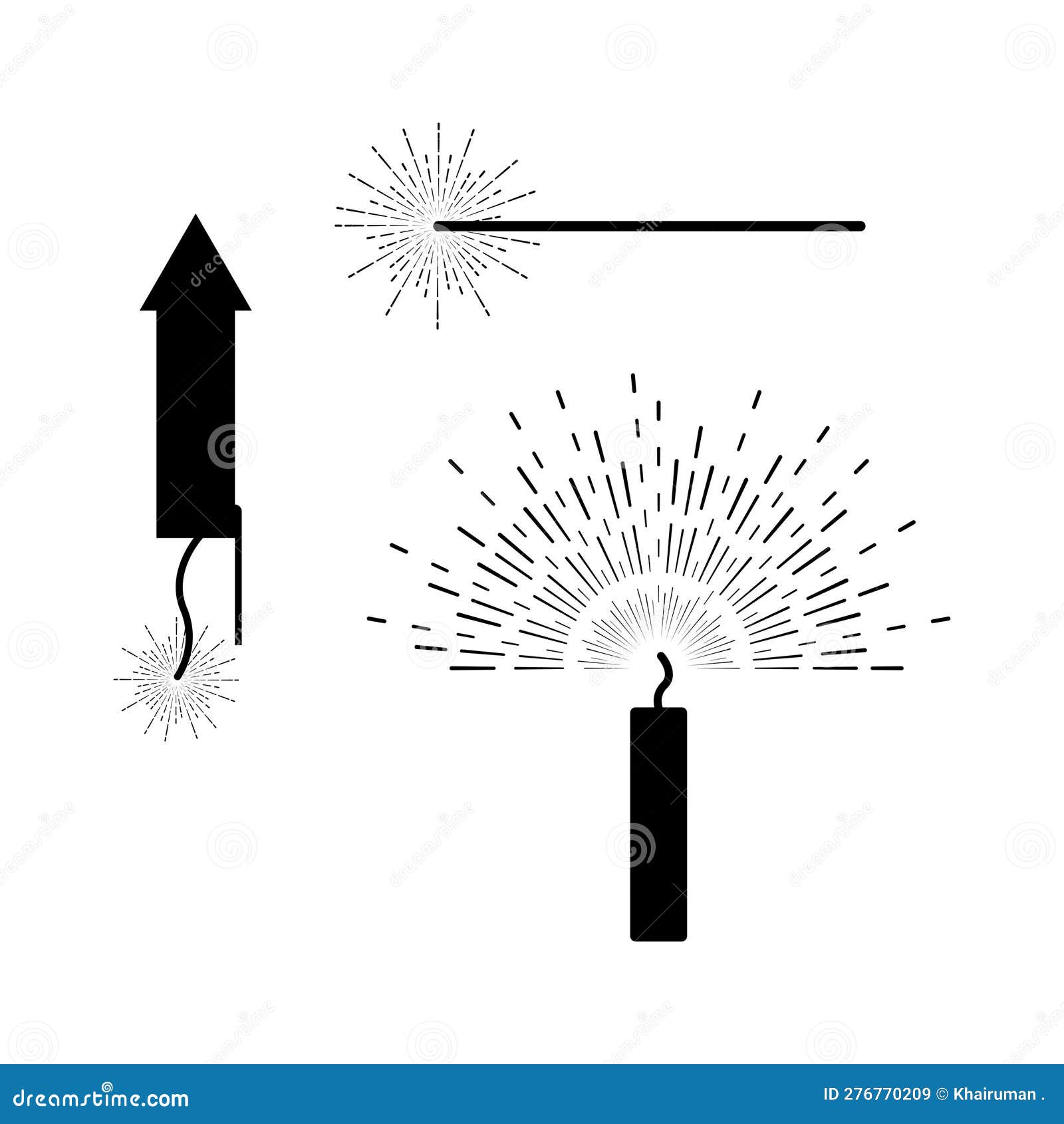 Firecrackers and Firework Rocket Silhouette. Black and White Icon ...