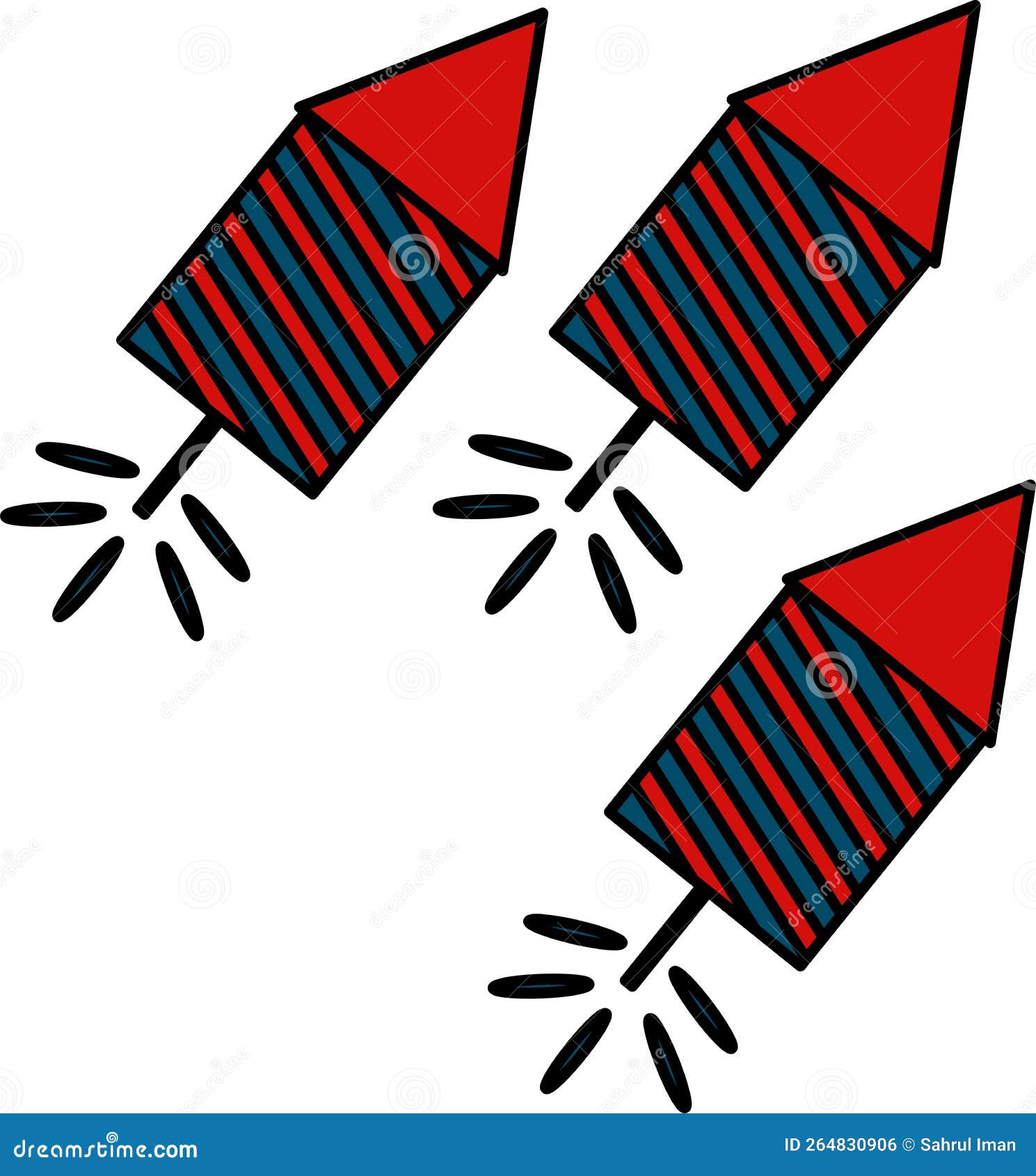 3 Firecrackers Flying Up and Blue and Red Stock Illustration ...