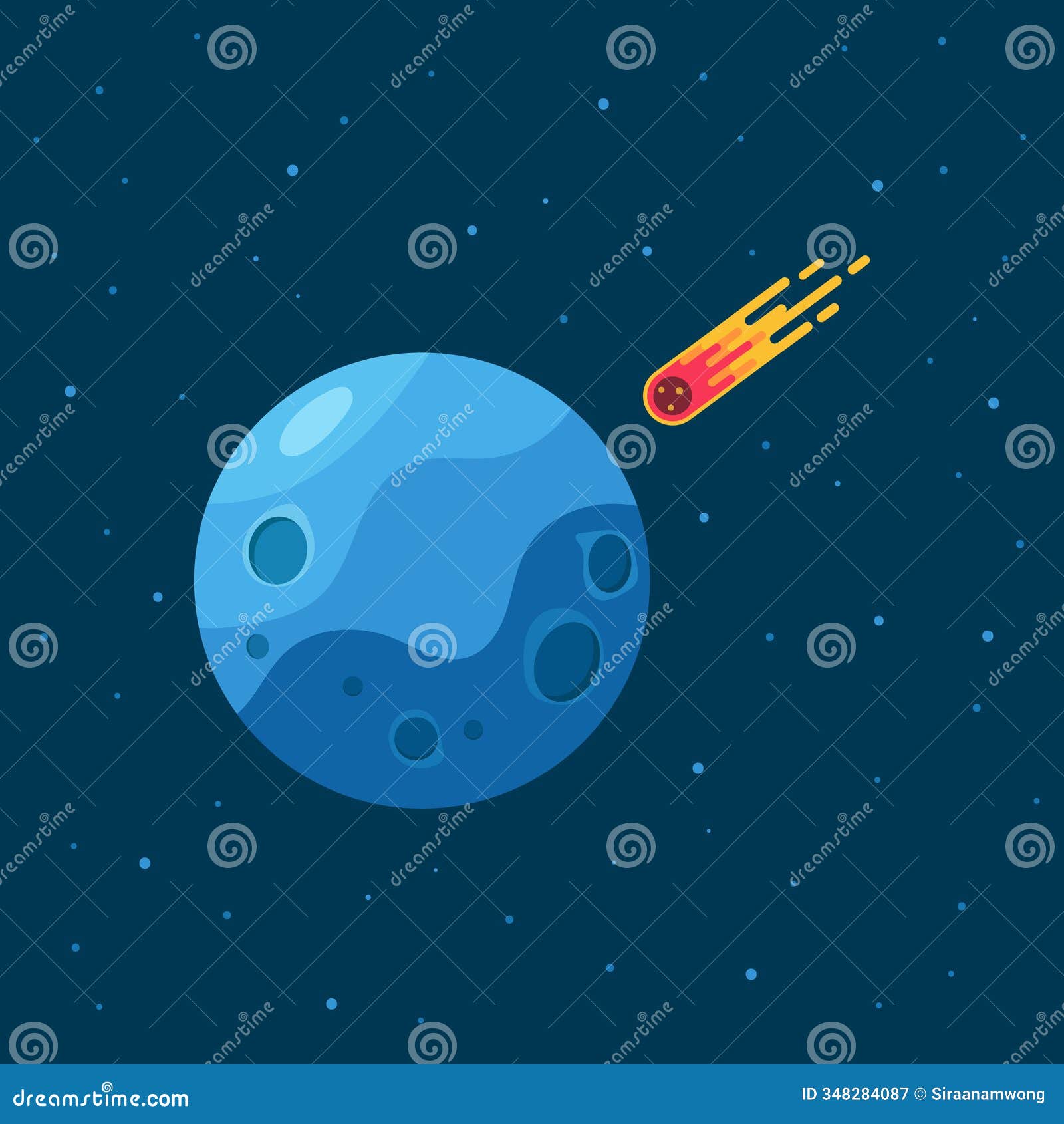 Fired Asteroid in Collision with Planet. Meteor Impact on Blue Planet ...