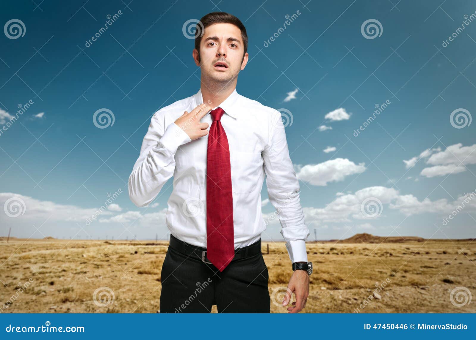 Fired Businessman Sweating in the Desert Stock Photo - Image of afraid ...