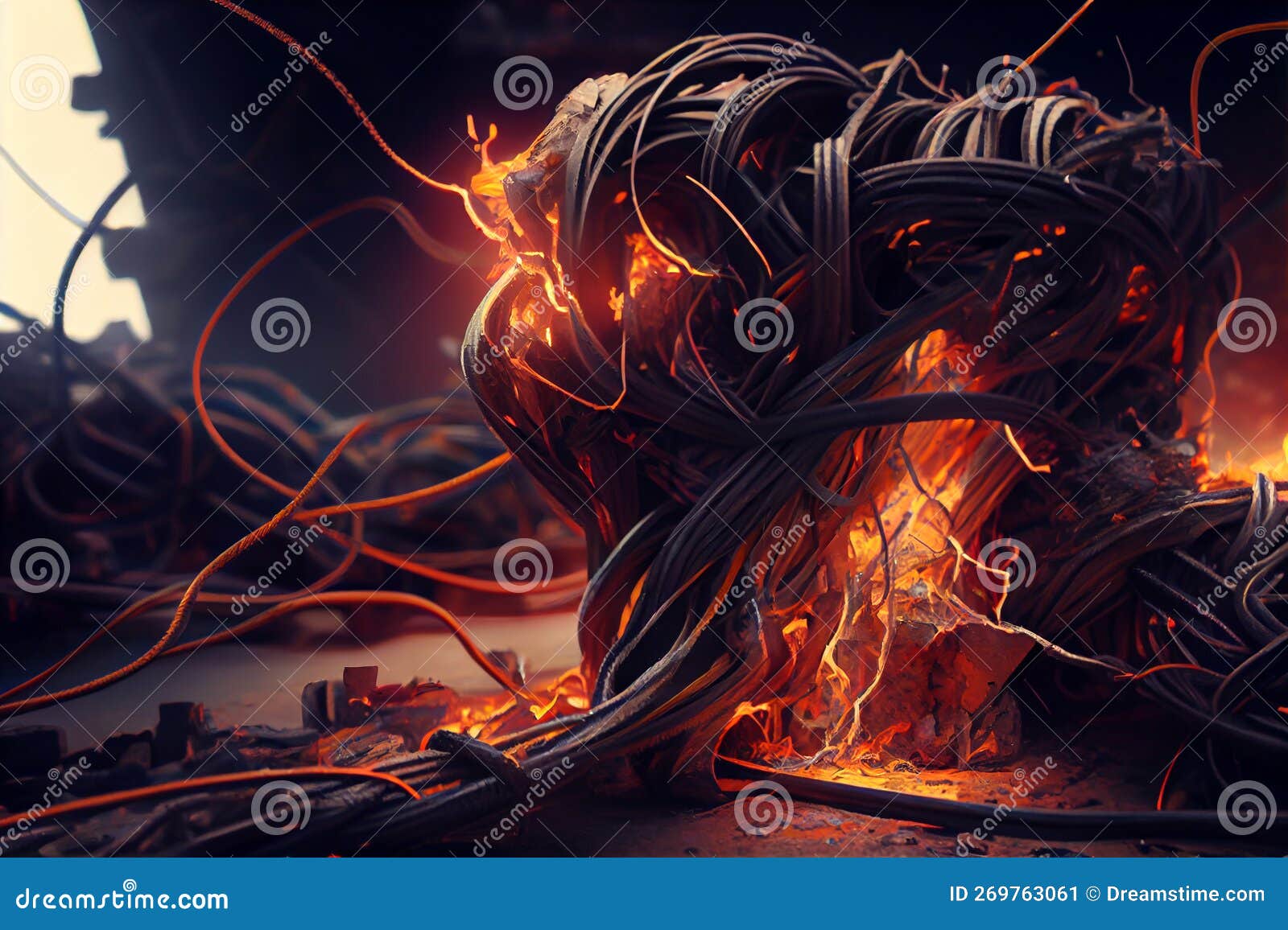 Fired Copper Wiring, Lump with Burnt Wires Illustration Generative AI ...