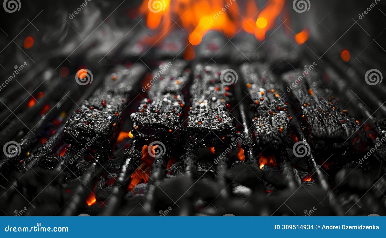 Fired Grill on Black Background with an Empty Flame Stock Illustration ...