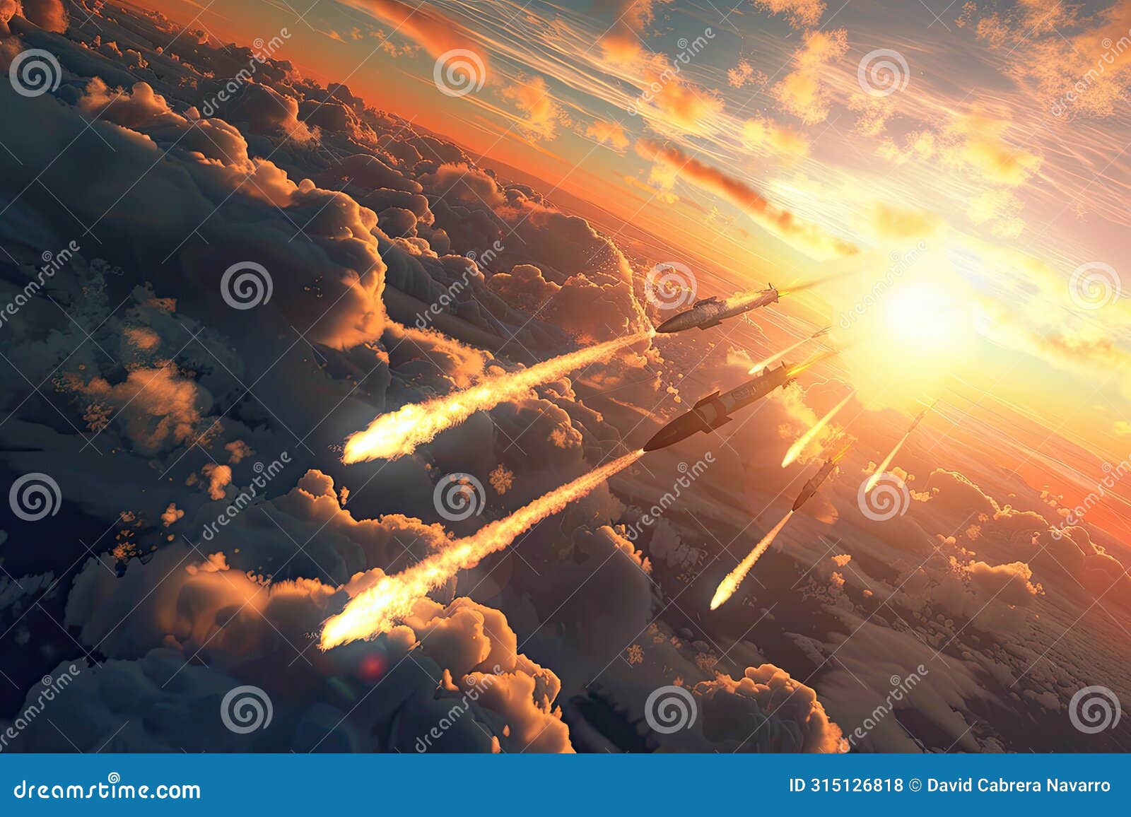 Fired Missiles Fly in the Sky. Stock Illustration - Illustration of ...