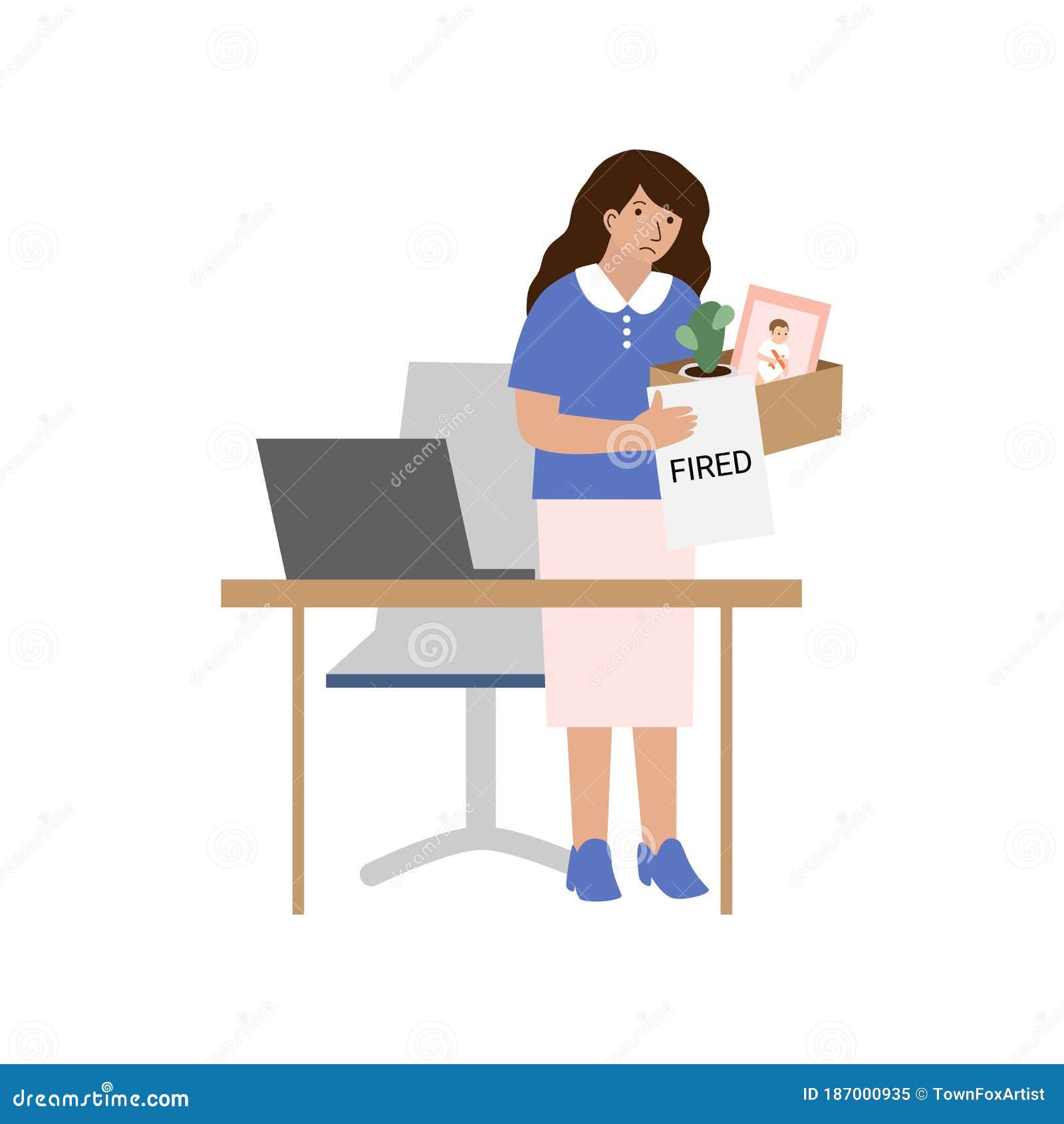 Fired Young Woman Packing the Box with Her Stuff Vector Stock Vector ...