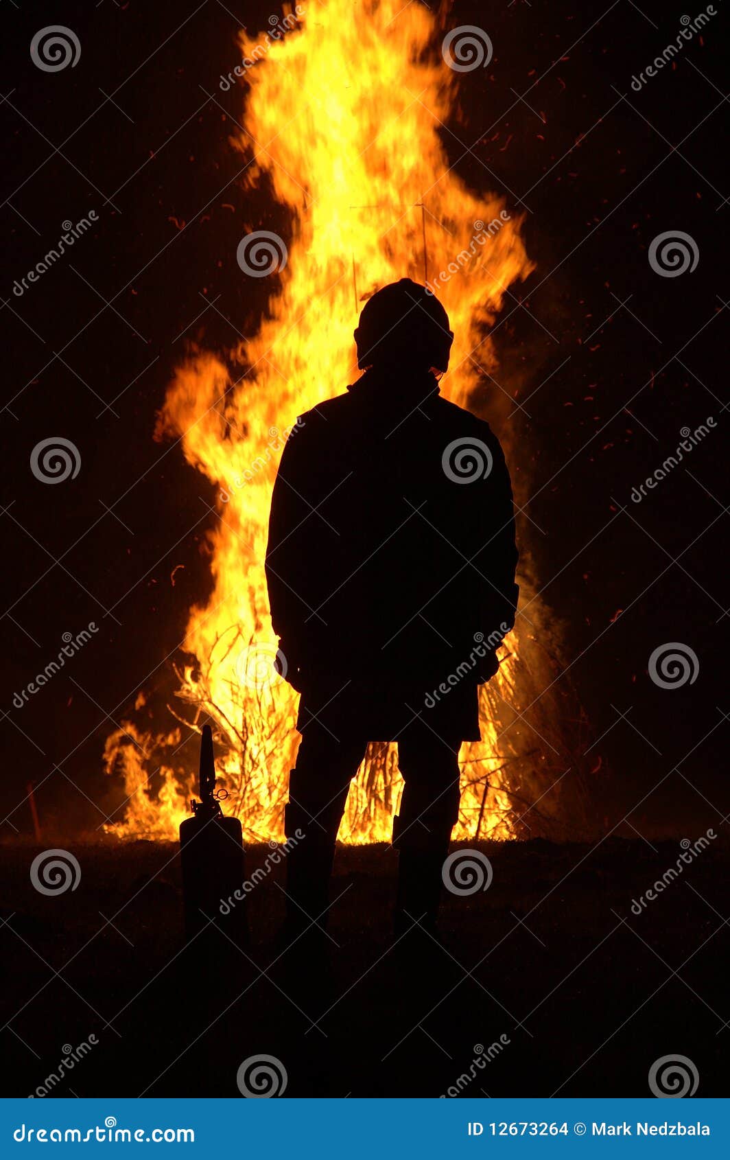 Firefighter stock photo. Image of fire, park, dark, night - 12673264