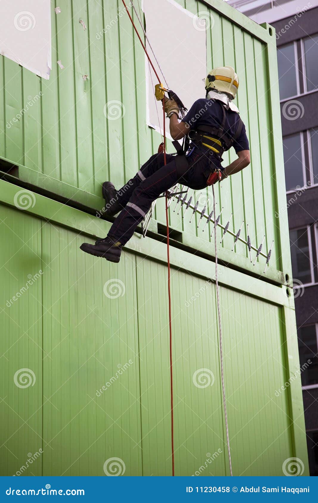 Firefighter abseiling stock photo. Image of green, safety - 11230458