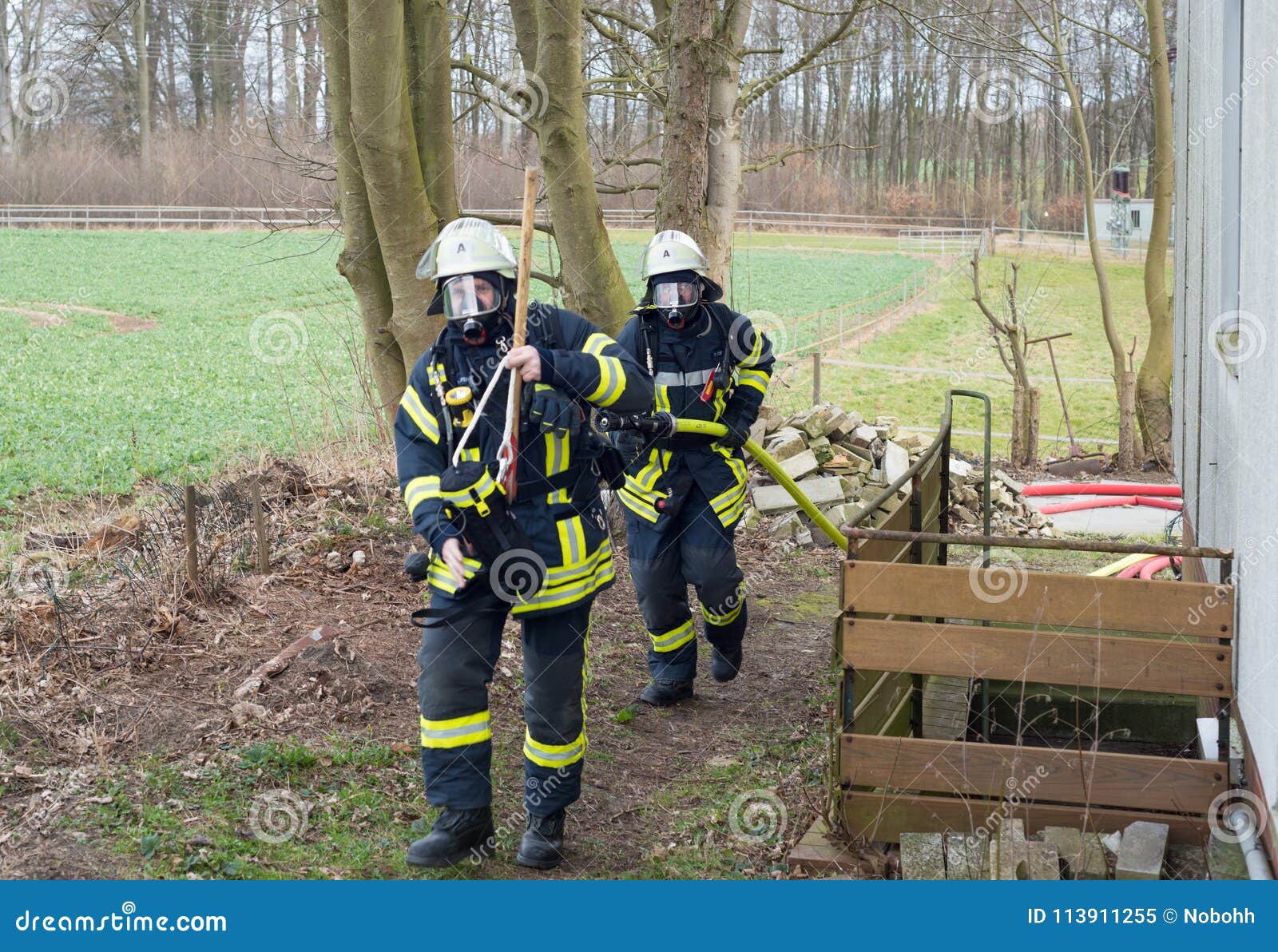 Red Rolled Firefighter Hose Isolated On The White Background. Stock ...