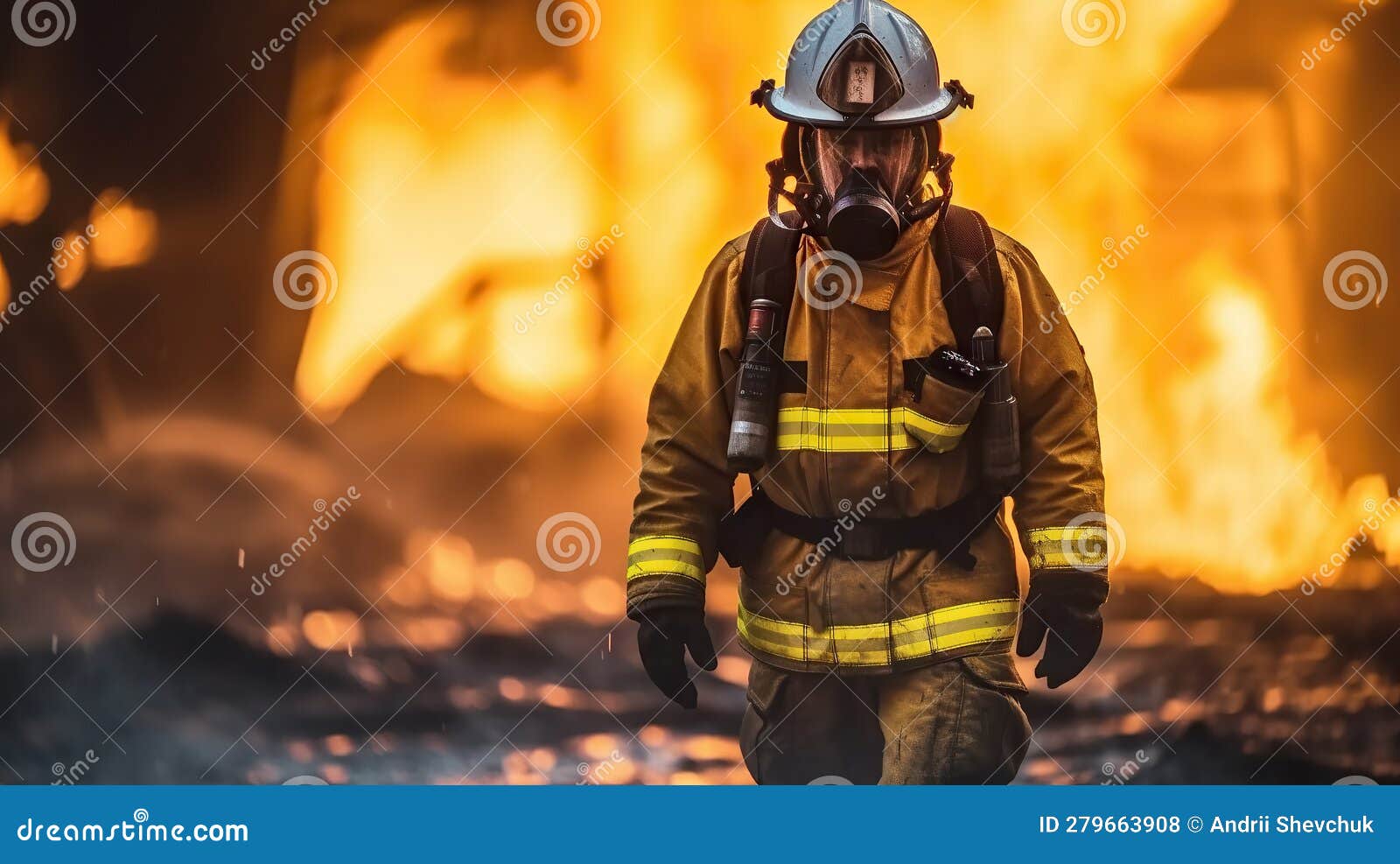 Firefighter in Action, Fighting a Fire at Work. Generative AI Stock ...