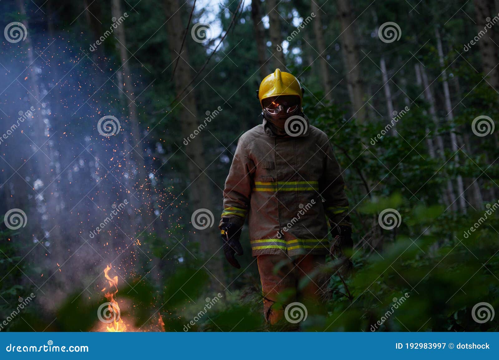 Firefighter in action stock image. Image of jump, equipment - 192983997