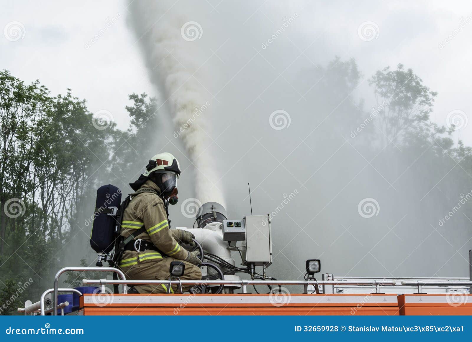 Firefighter Splash Water To Fire Hydrant Stock Photography ...