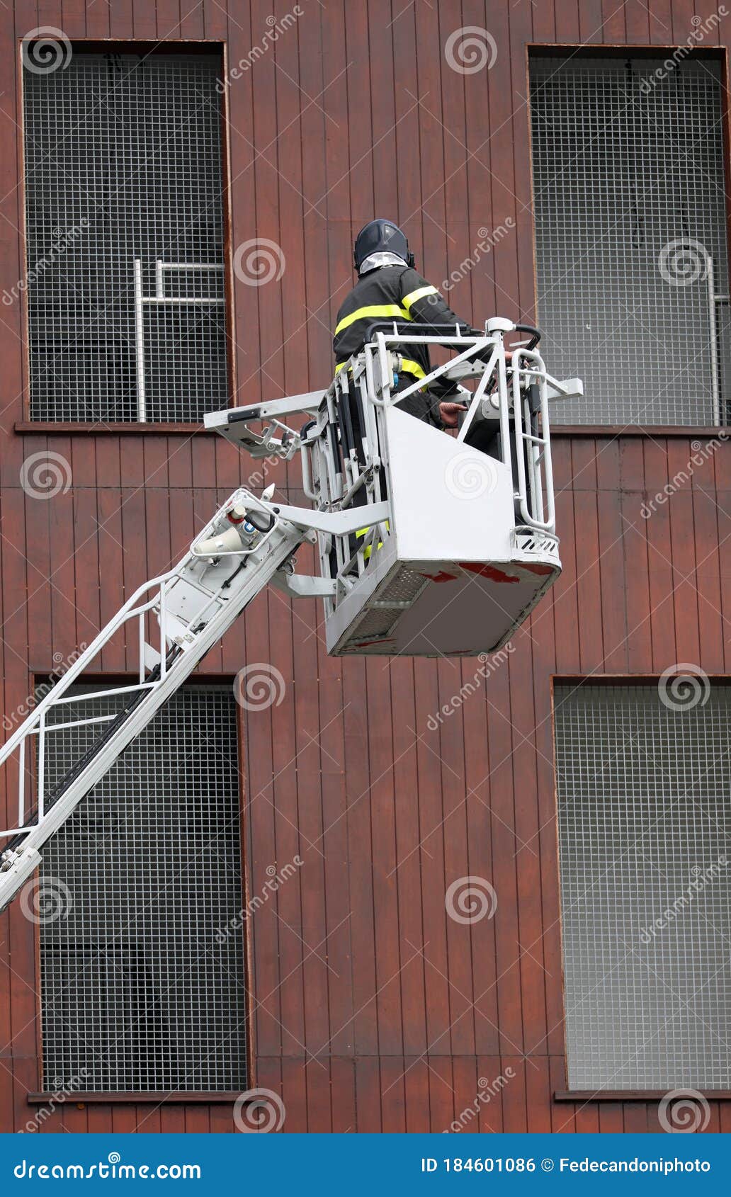 Firefighter on the Aerial Platform Stock Photo - Image of aerial ...