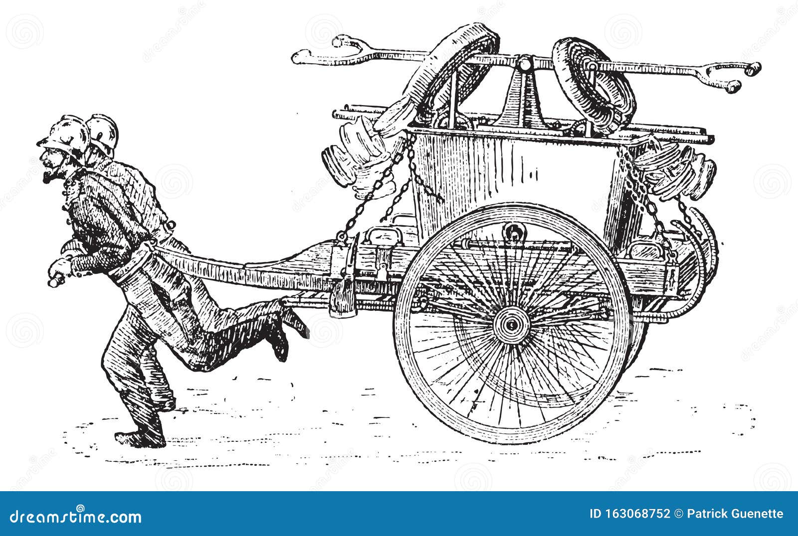 Firefighter Arm Pump with Carriage Vintage Engraving Stock Vector ...