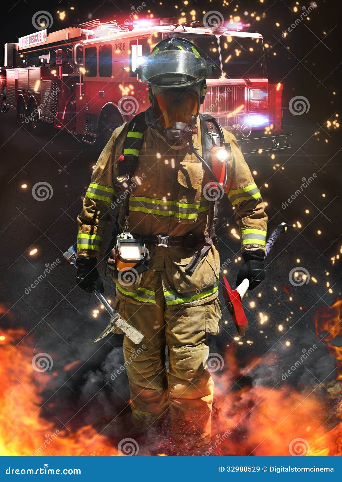 Firefighter Arriving on a Hazardous Scene Ready for Battle Editorial ...
