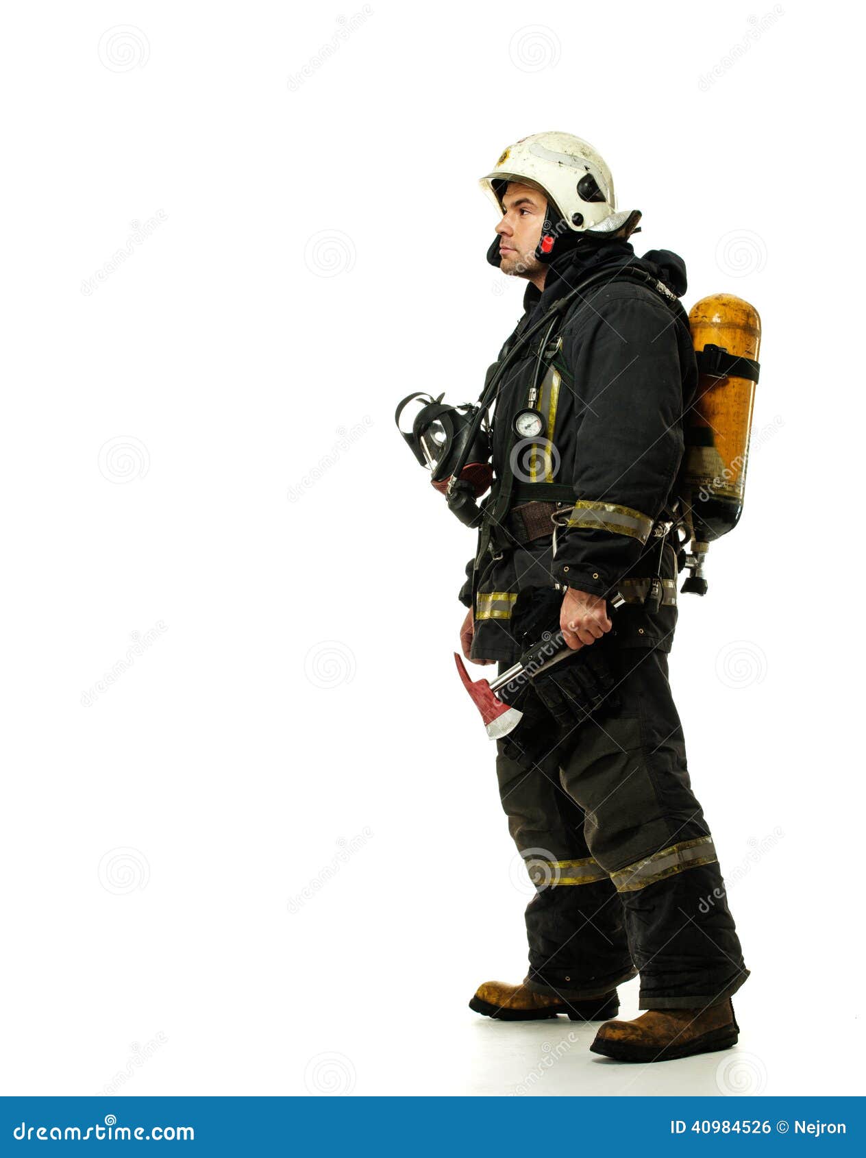 Firefighter with axe stock photo. Image of people, hero - 40984526