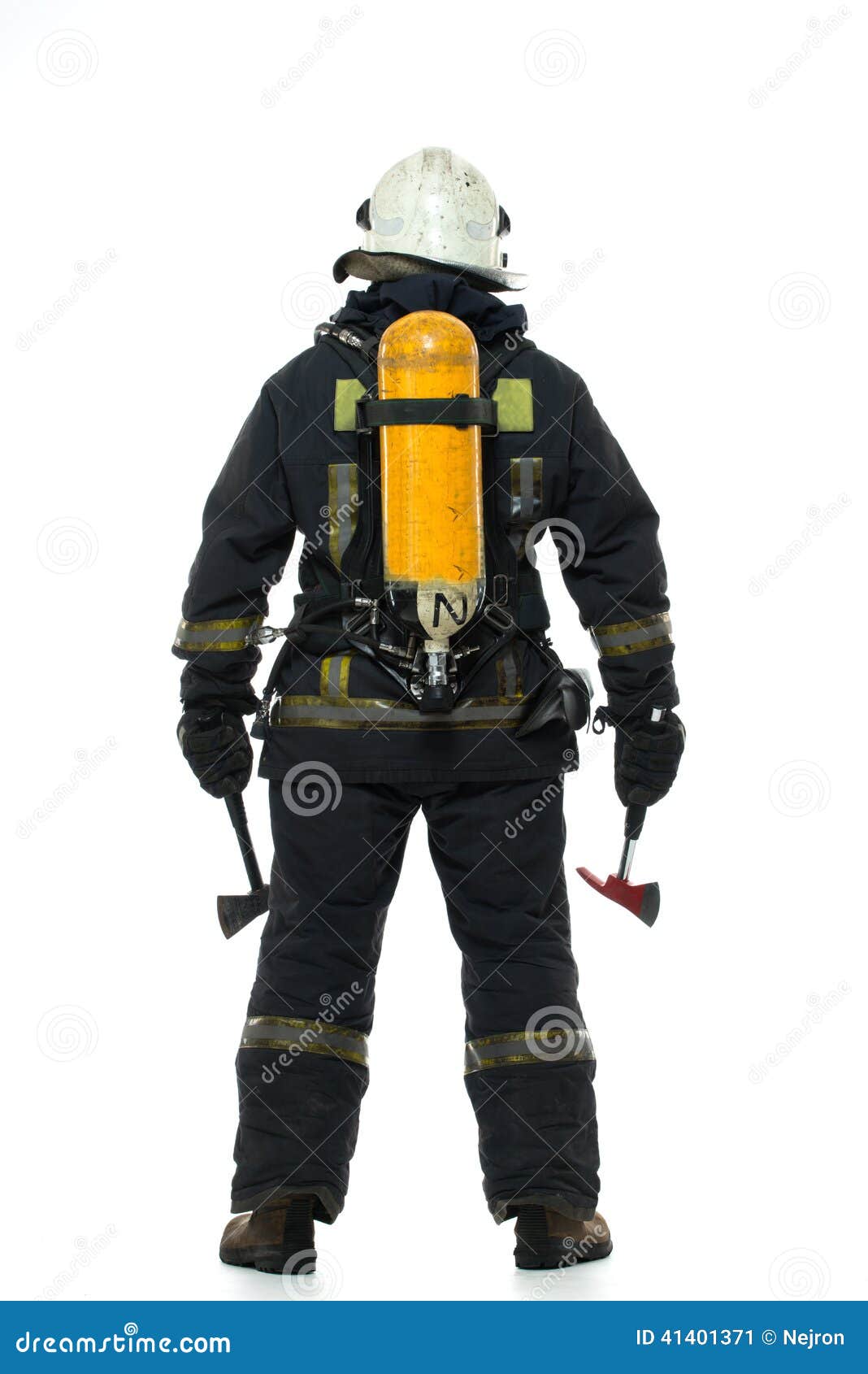 Firefighter with Axe and Oxygen Balloon Stock Image - Image of leader ...