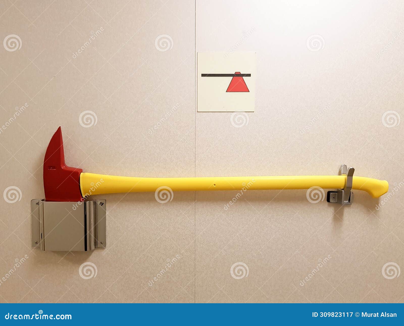 Firefighter Axe and a Sign on a Wall in a Building Stock Image - Image ...