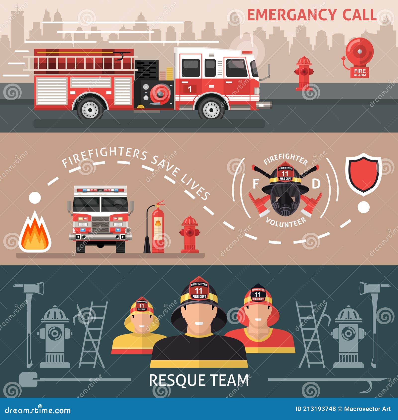 Fire Resque Horizontal Flowchart Of Isometric Icons With Fire Trucks ...
