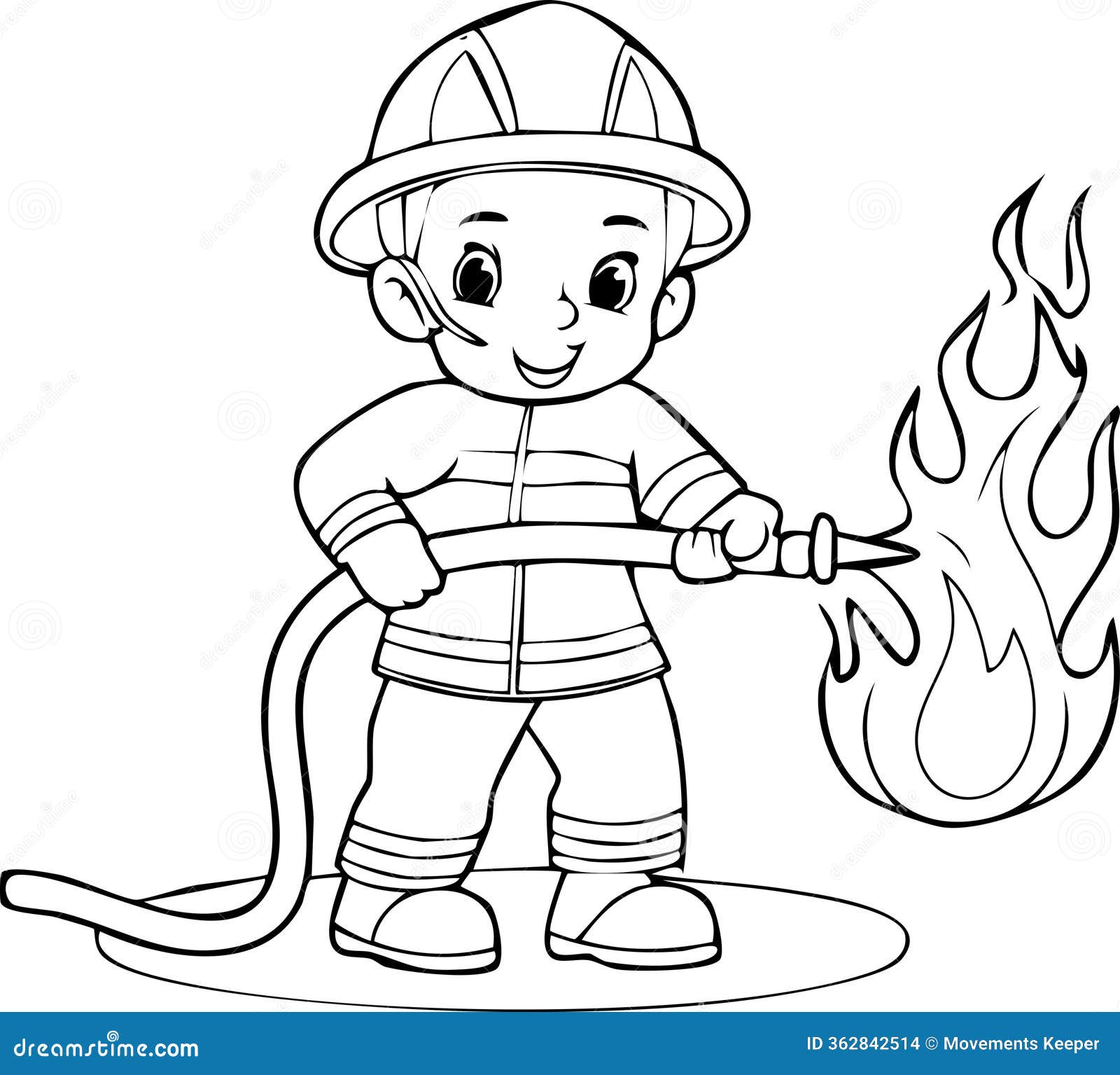 A Firefighter Battling a Fire, with a Hose and Protective Gear ...