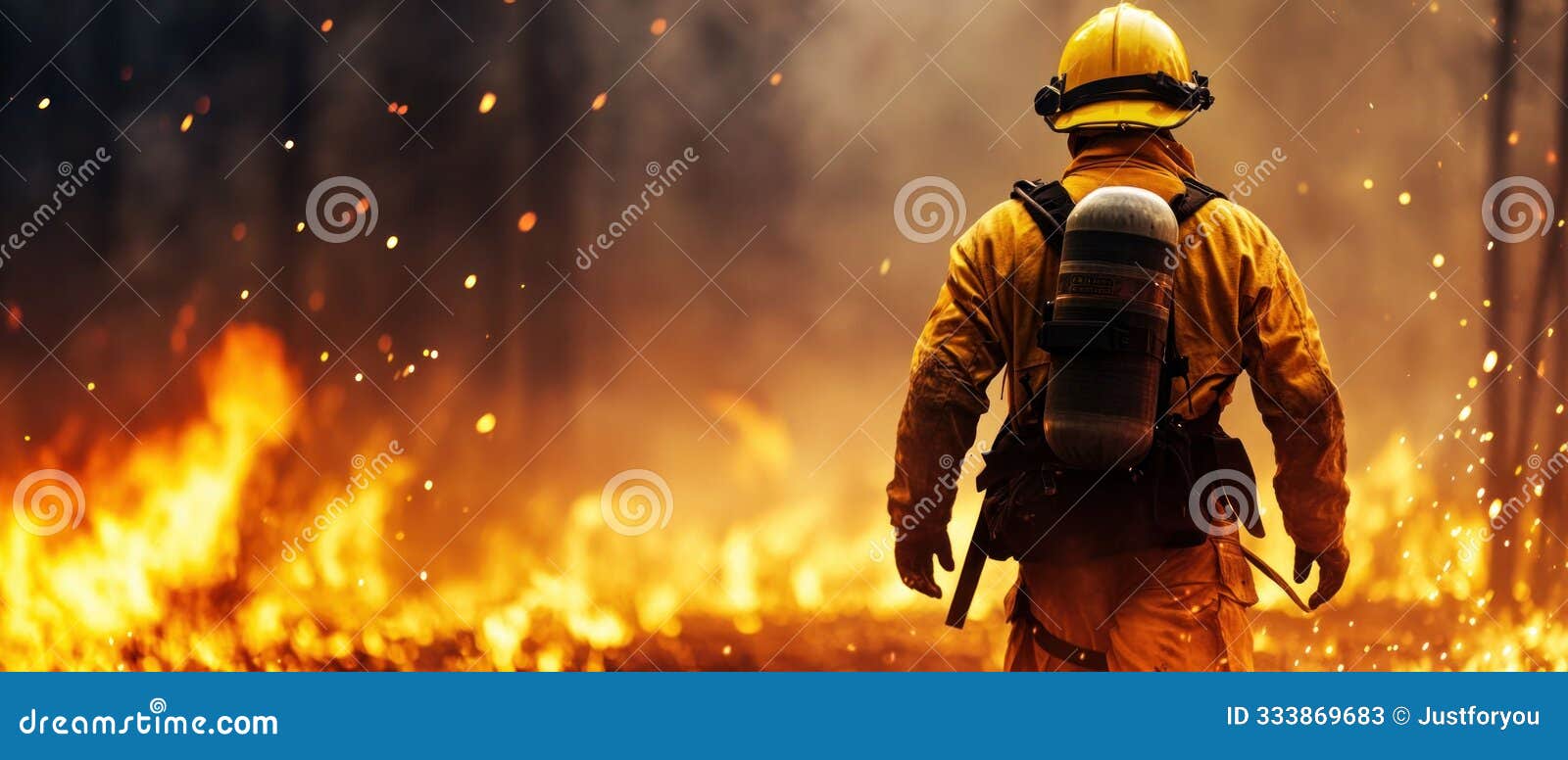Firefighter Battling Wildfire in Intense Heat Stock Illustration ...