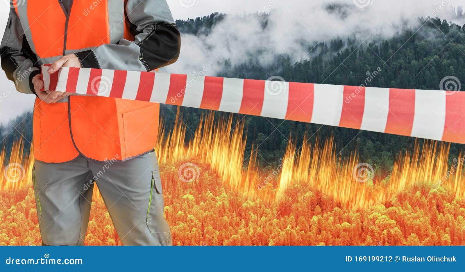 Firefighter blocks access stock photo. Image of hero - 169199212