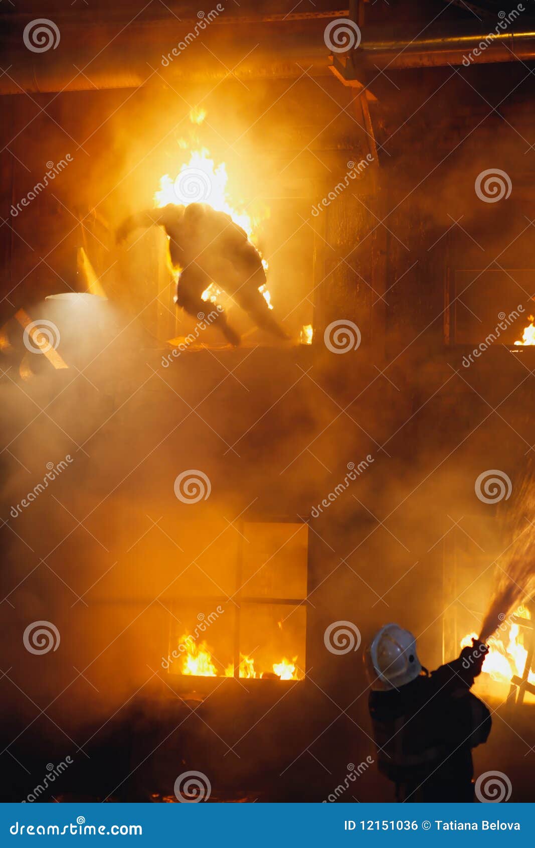 Firefighter and Burning Man Stock Photo - Image of engulfed, protect ...